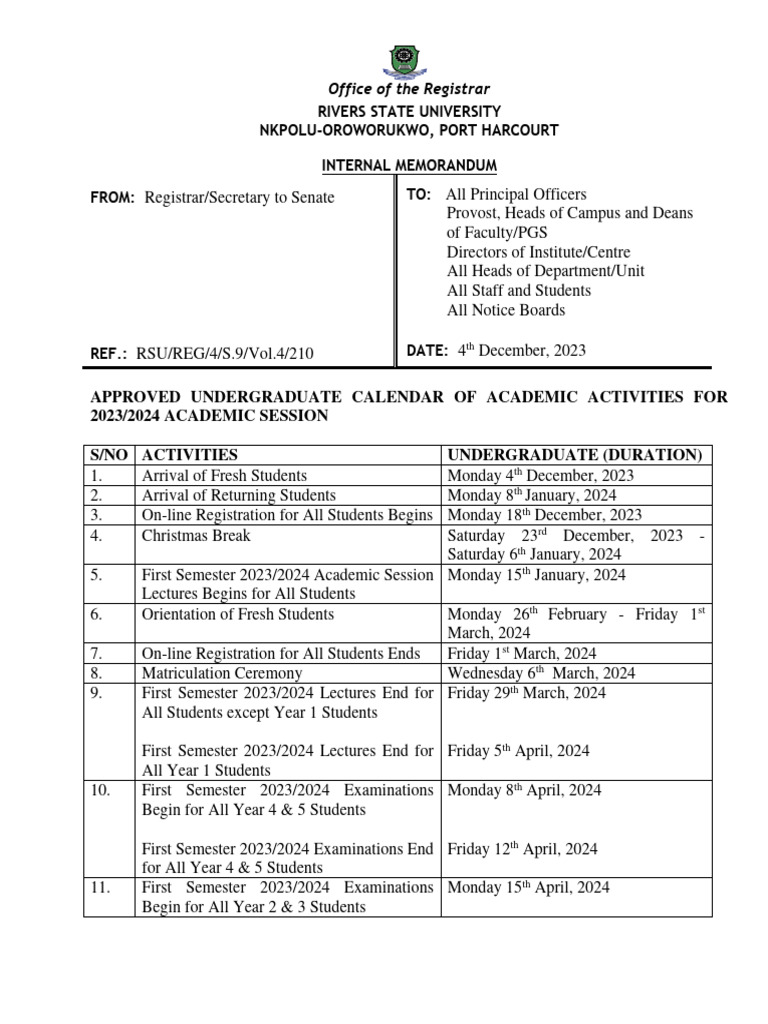 2023 and 2024 Approved Academic Calendar | PDF | Academic Term | Academia
