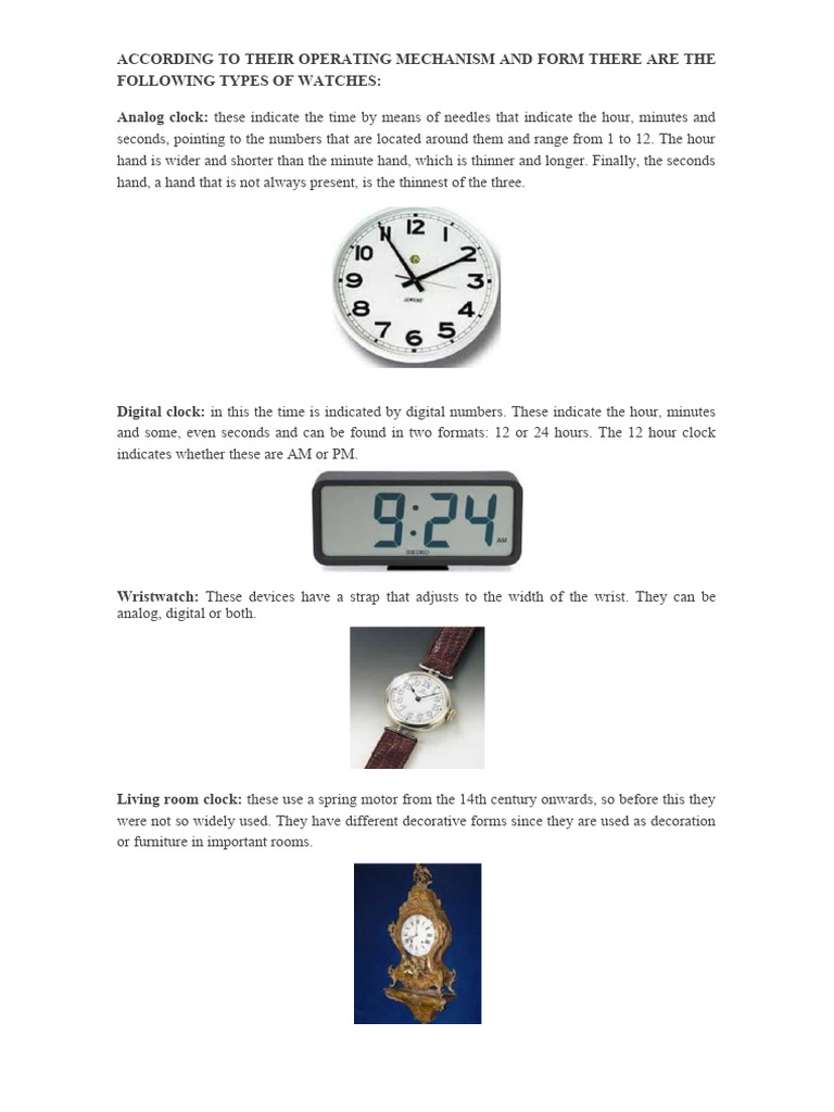 Types of Watches | PDF | Watch | Clock