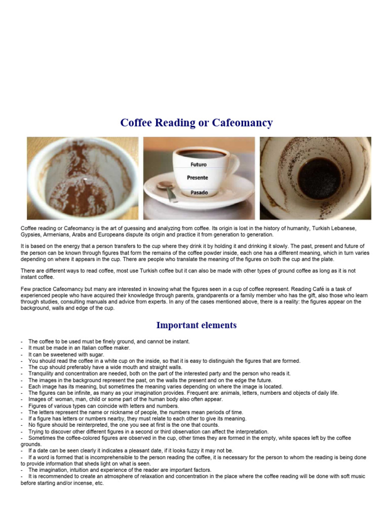 Coffee Reading Cafeomancy Interpretation Symbols Meaning PDF | PDF | Coffee