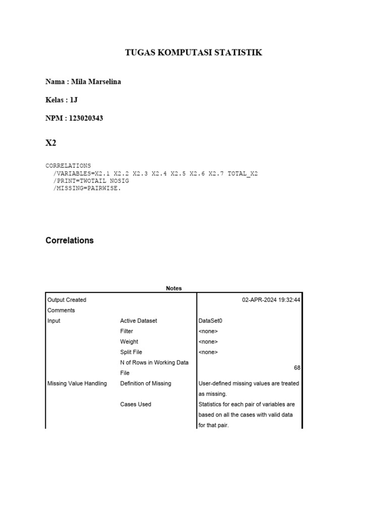 Tugas Komputasi Statistik Mila Marselina 1j NPM 123020343 | PDF | Statistics | Data Analysis