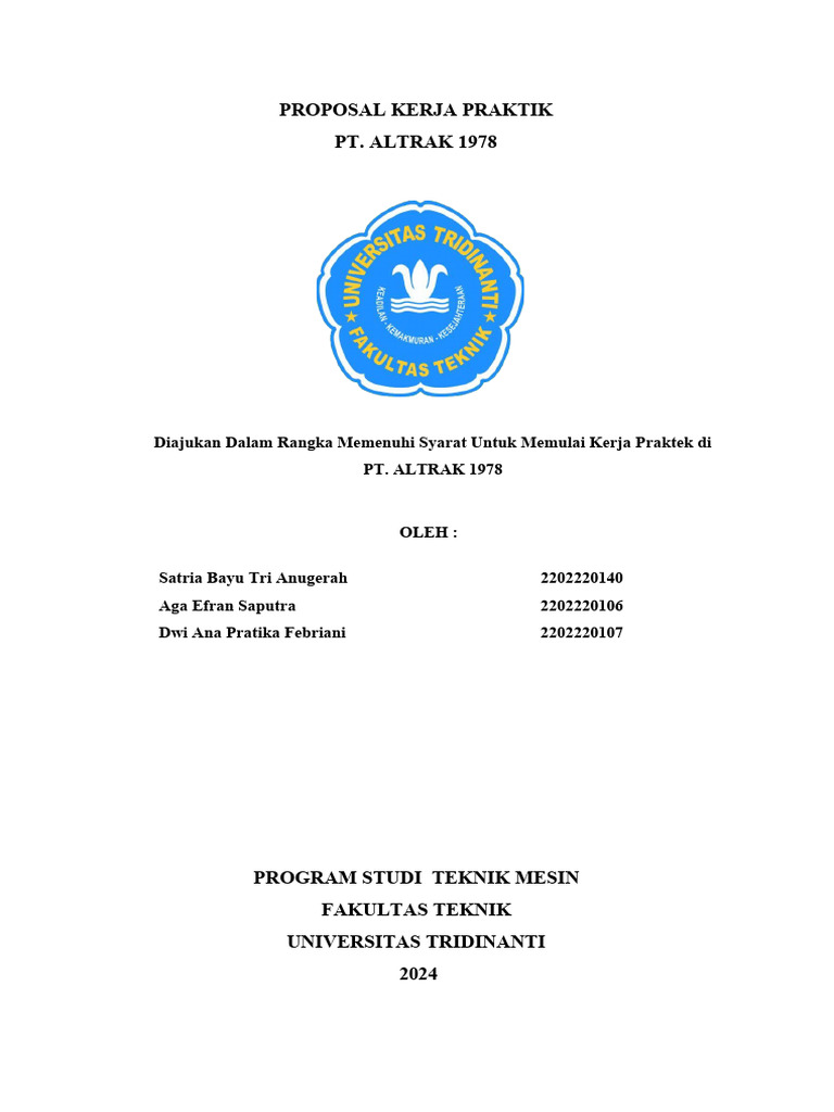 Proposal Pengajuan Kerja Praktek Di Pt. Altrak 1978 | PDF