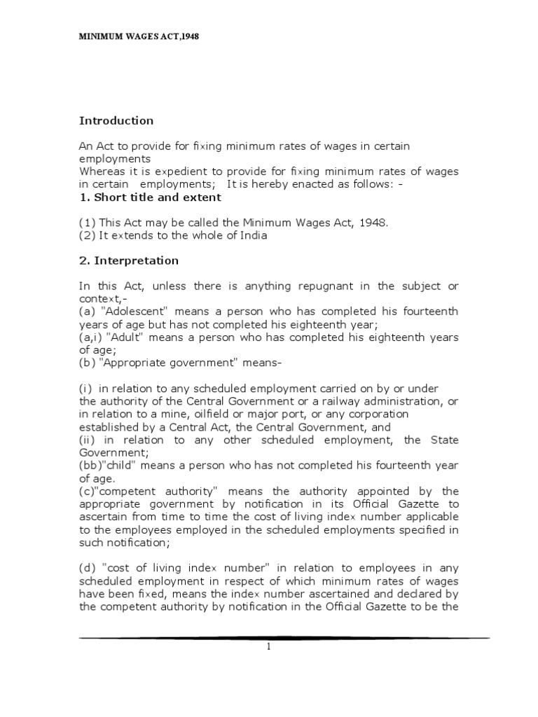 Minimum Wages Act | PDF | Wage | Overtime