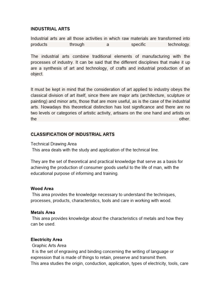 Classification of Industrial Arts | PDF | The Arts | Knowledge