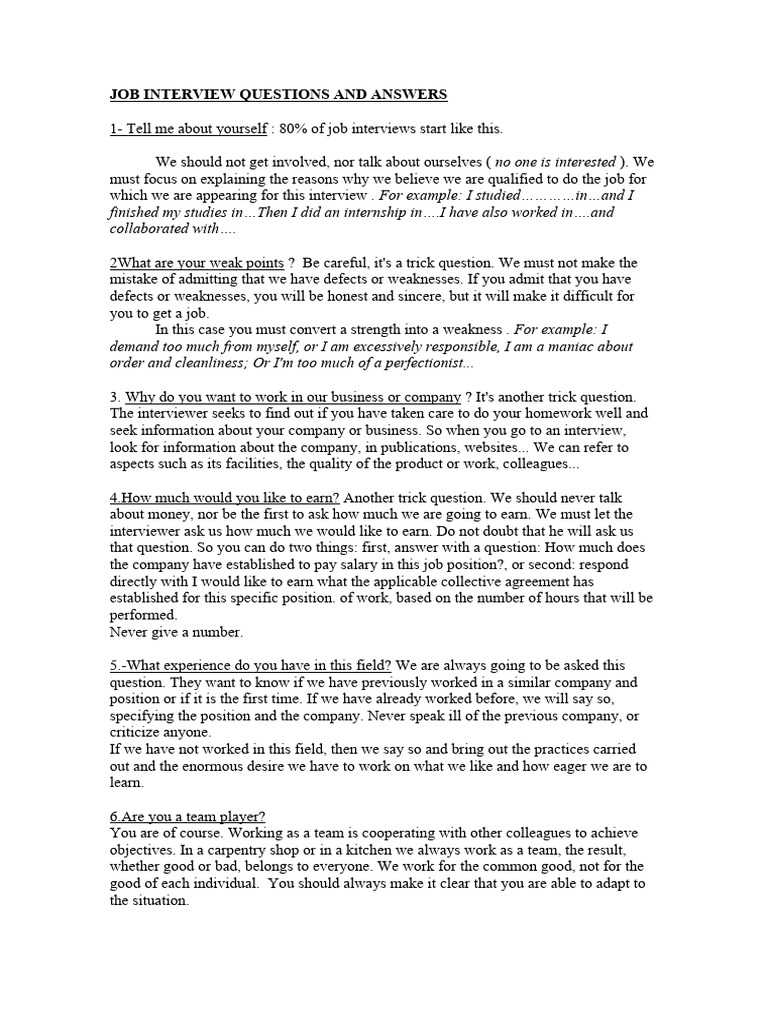 Job Interview Questions and Answers | PDF | Job Interview | Social ...