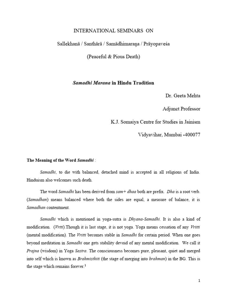 Samadhi Marana in Hindu Tradition | PDF | Indian Philosophy | Āstika