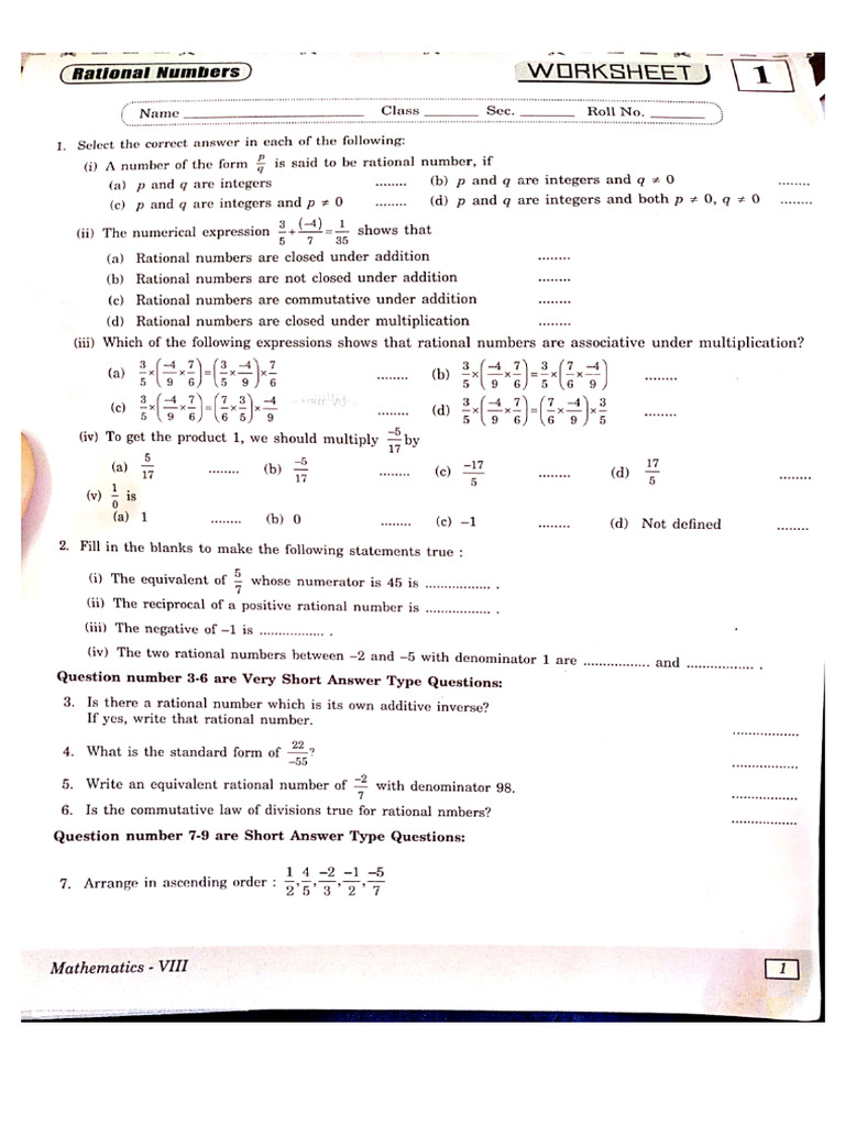 Class-8 Maths Worksheet | PDF