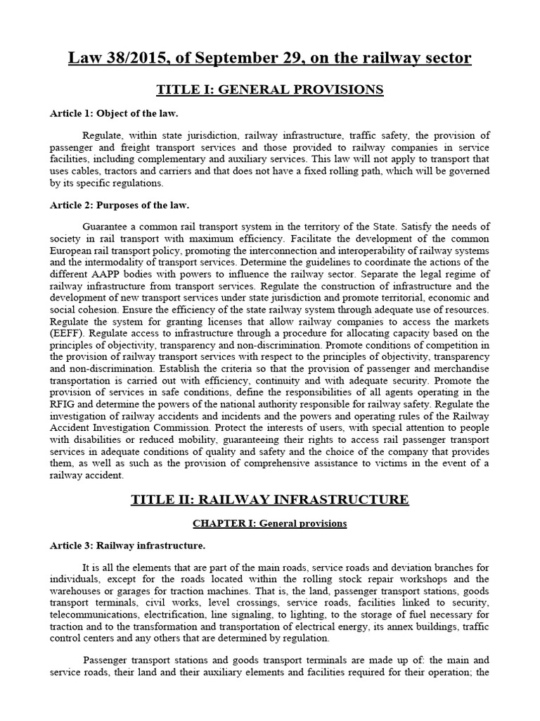 Summary of Law 38-2015 of The Railway Sector | Download Free PDF | Transport | Rail Transport