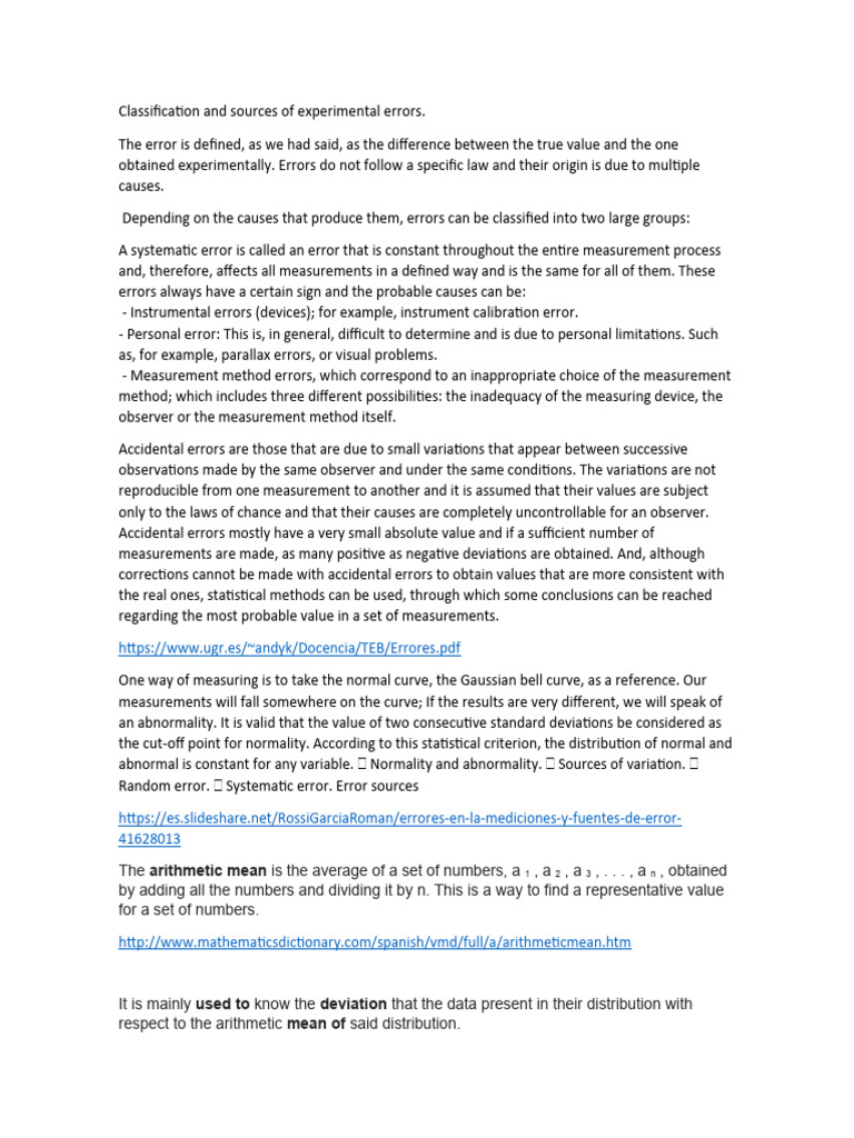 Classification And Sources Of Experimental Errors Pdf Normal