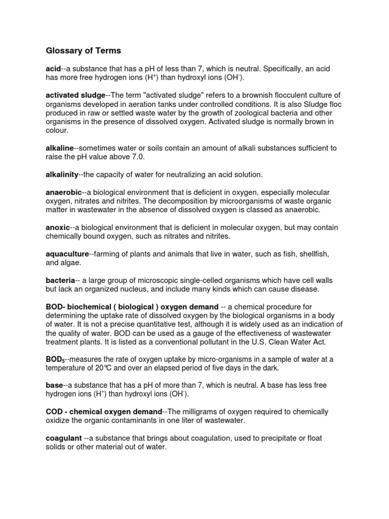 Glossary of Terms | PDF | Sewage Treatment | Wastewater