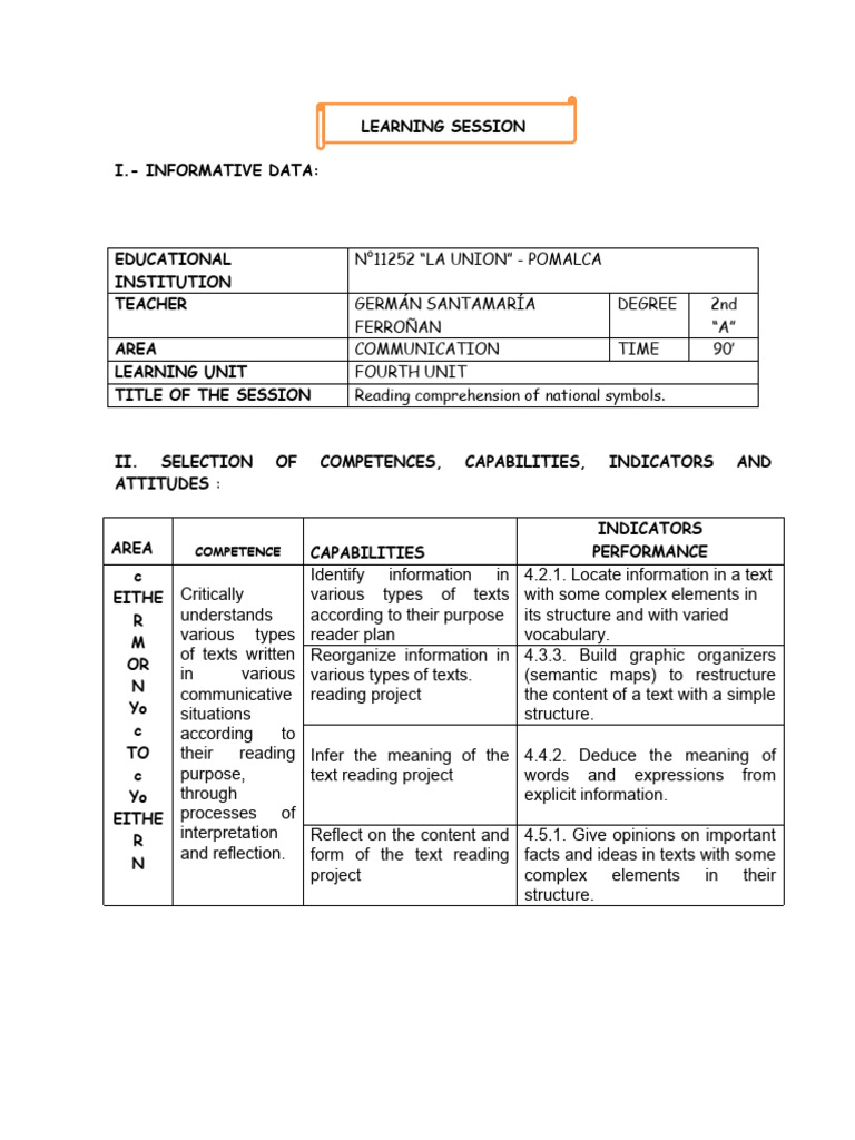 Reading Comprehension Session 4th National Symbols | PDF | Reading Comprehension | Cognition