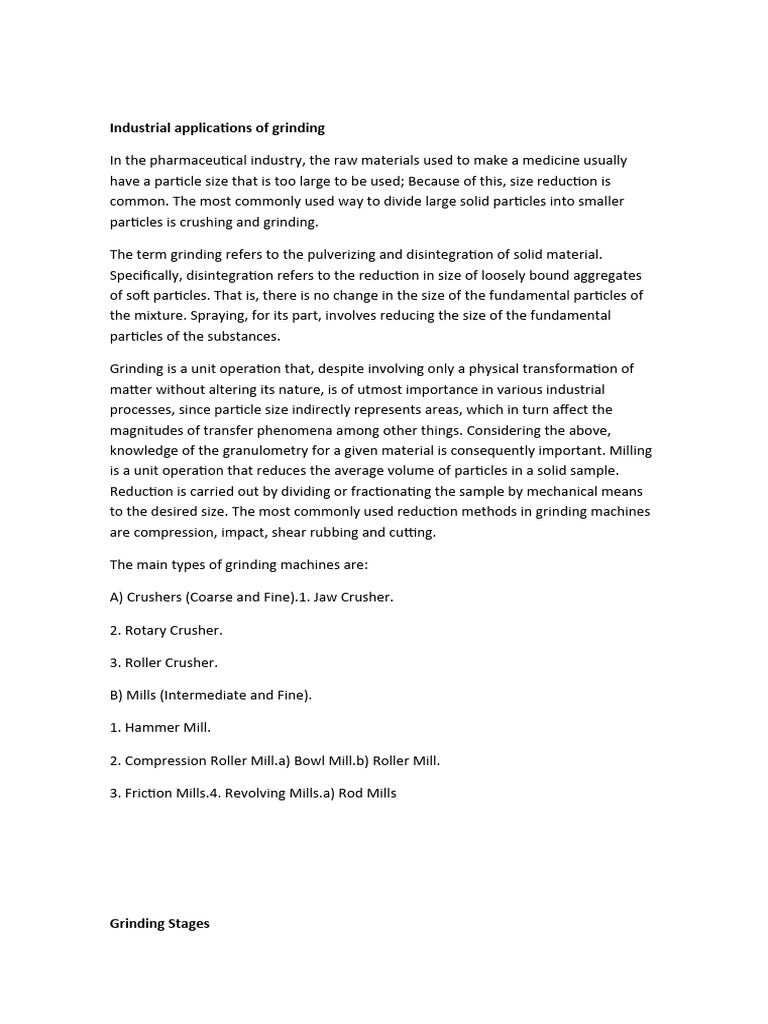 Industrial Grinding Applications Pdf Mill Grinding Materials