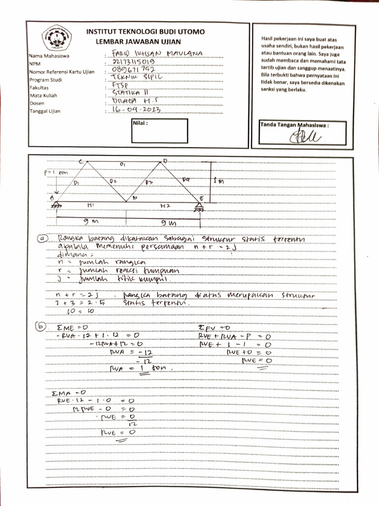 UTS Statika II (Farid Ikhsan Maulana - 22173115019) | PDF