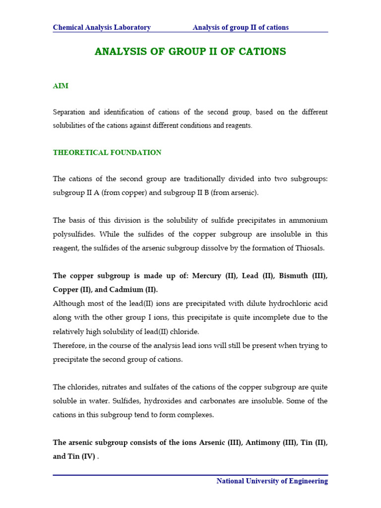 Group II Cation Analysis Guide | PDF | Ammonium | Hydroxide