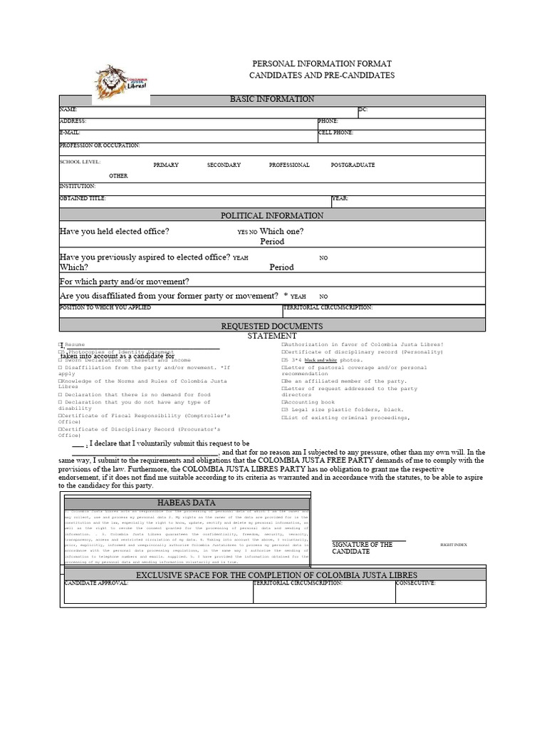 Annex 6 Personal Information Form | PDF | Government | Justice