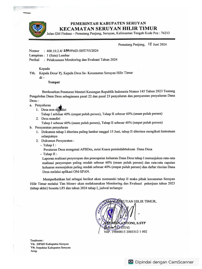 Surat Monev 2024 | PDF