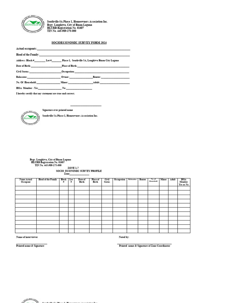 Socio Economic Form | PDF | Governance | Living Arrangements