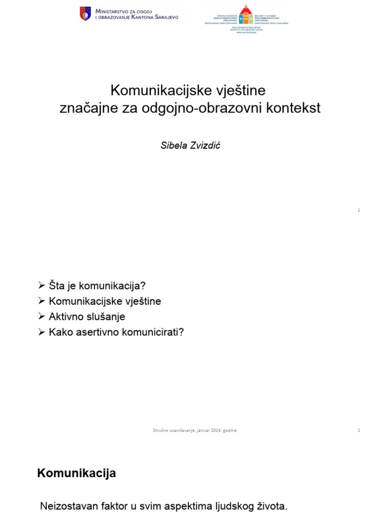 Komunikacijske Vjestine Znacajne Za Odgojno-Obrazovni Kontekst | PDF