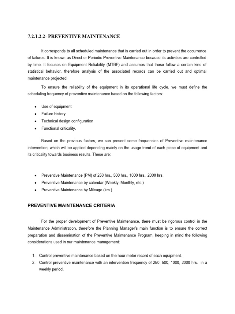 Preventive Maintenance Operation | PDF | Reliability Engineering ...