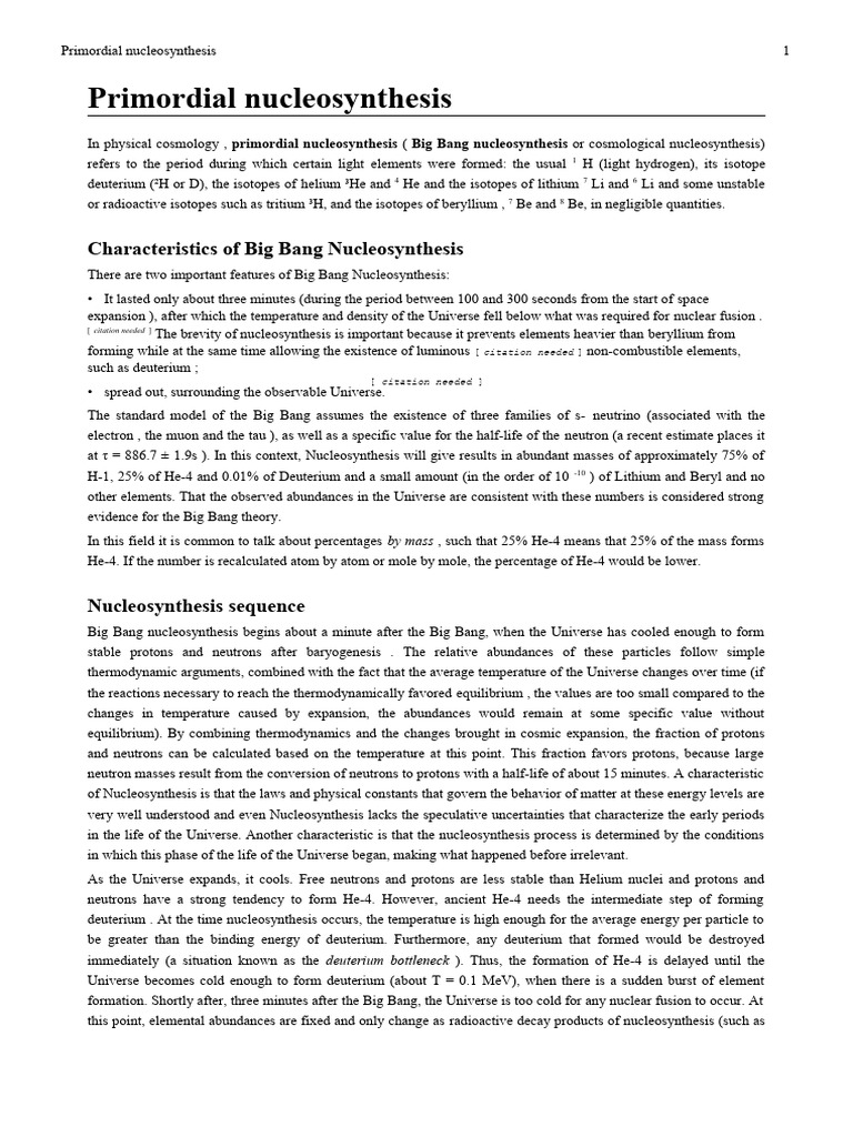 Primordial Nucleosynthesis | PDF | Deuterium | Big Bang