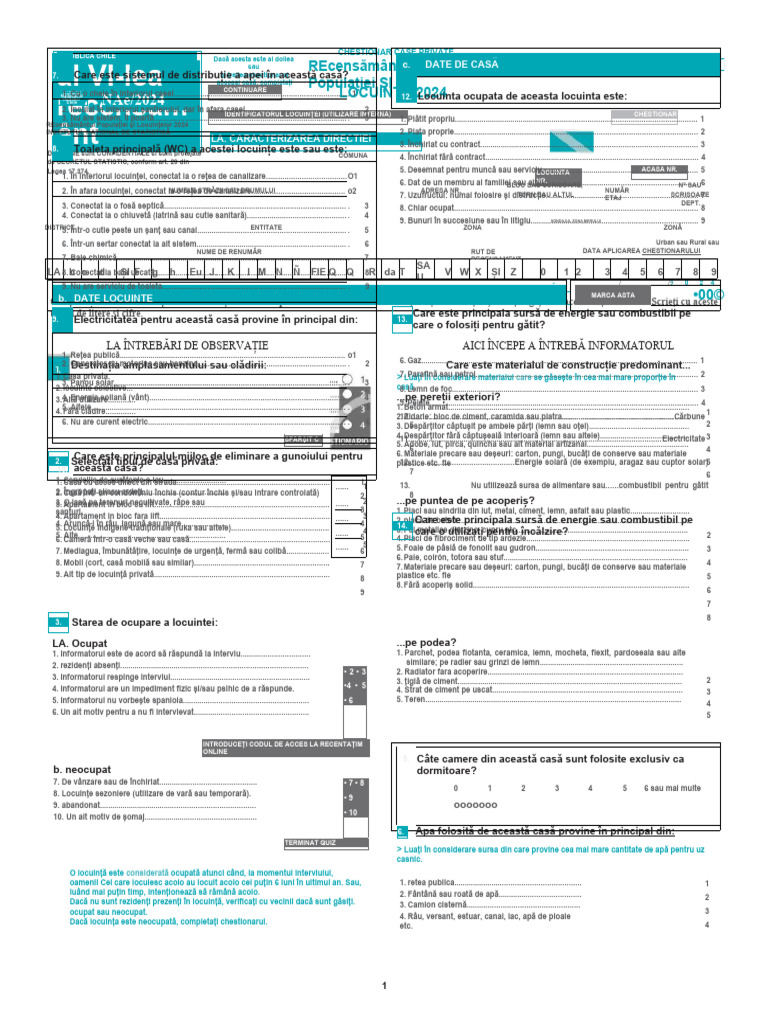 Chestionarul Recensământului 2024 | PDF