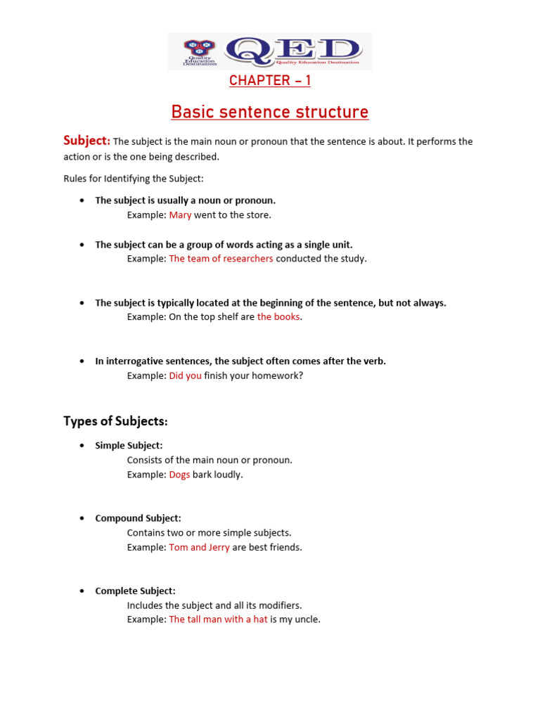 CHAPTER 1 (Basic Sentence Structure) | PDF | Verb | Subject (Grammar)