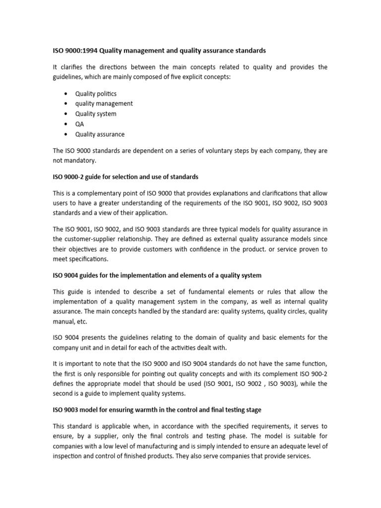 ISO 9000:1994 Quality Management Overview | PDF | Iso 9000 | Quality ...