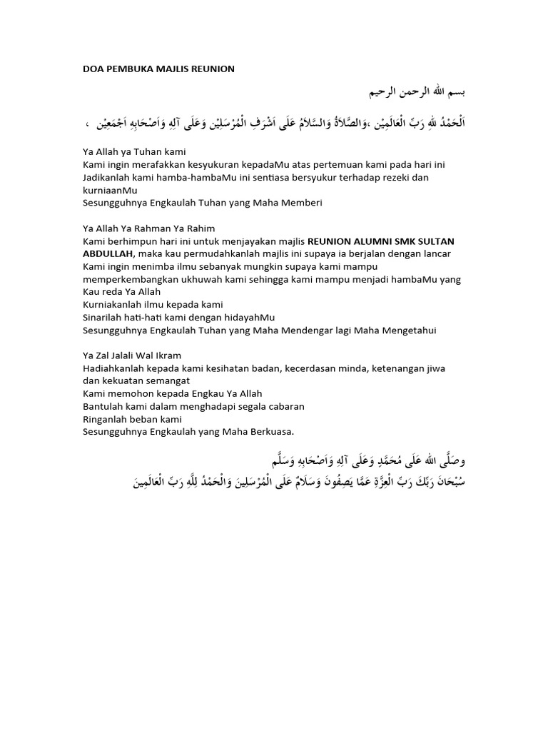 Doa Pembuka Majlis Reunion | PDF | Kajian Bahasa Asing | Agama & Spiritualitas