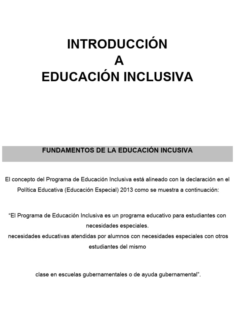 Presentación Educación Inclusiva | Descargar gratis PDF | Educación especial | Invalidez
