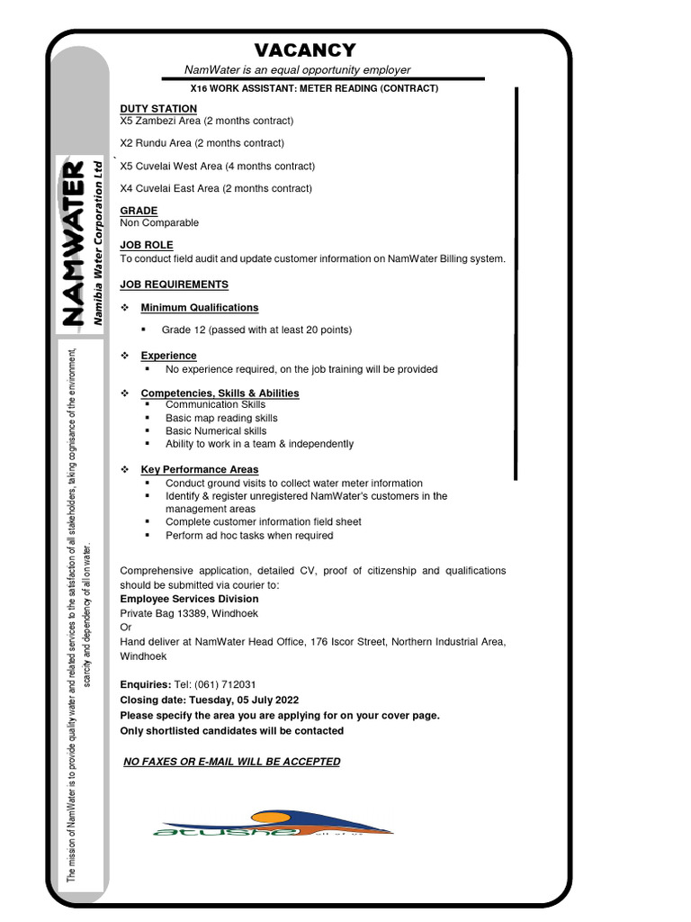Work Assistant Meter Reading Contract 16 Pdf Employment Business