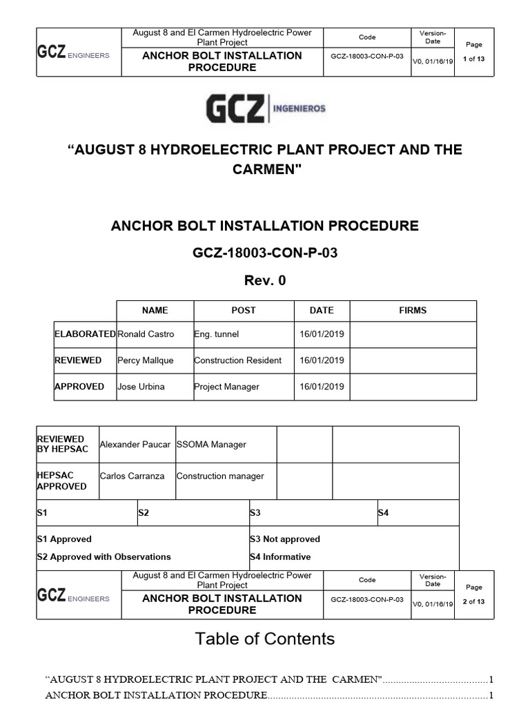 Anchor Bolt Installation Procedure | PDF | Occupational Safety And Health | Risk