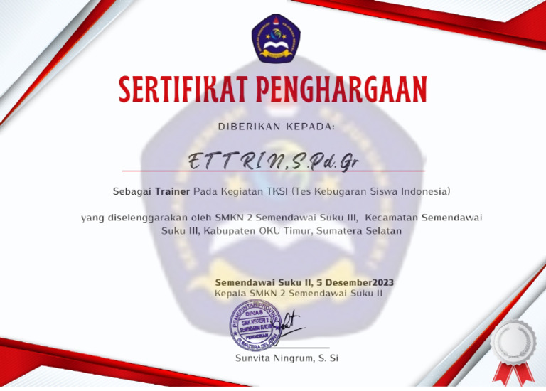 Sertifikat Trainer TKSI | PDF