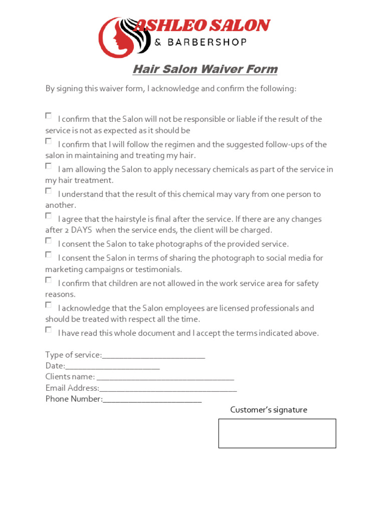 Hair Salon Waiver and Consent Form | PDF
