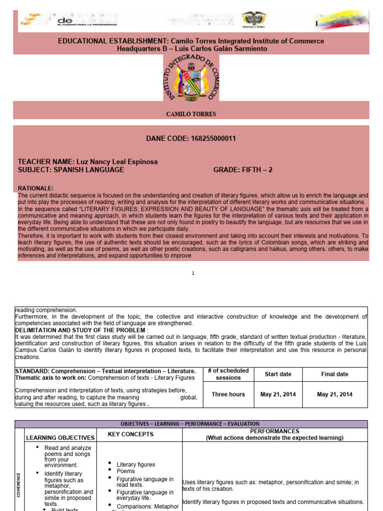 Didactic Sequence Literary Figures | Download Free PDF | Reading ...