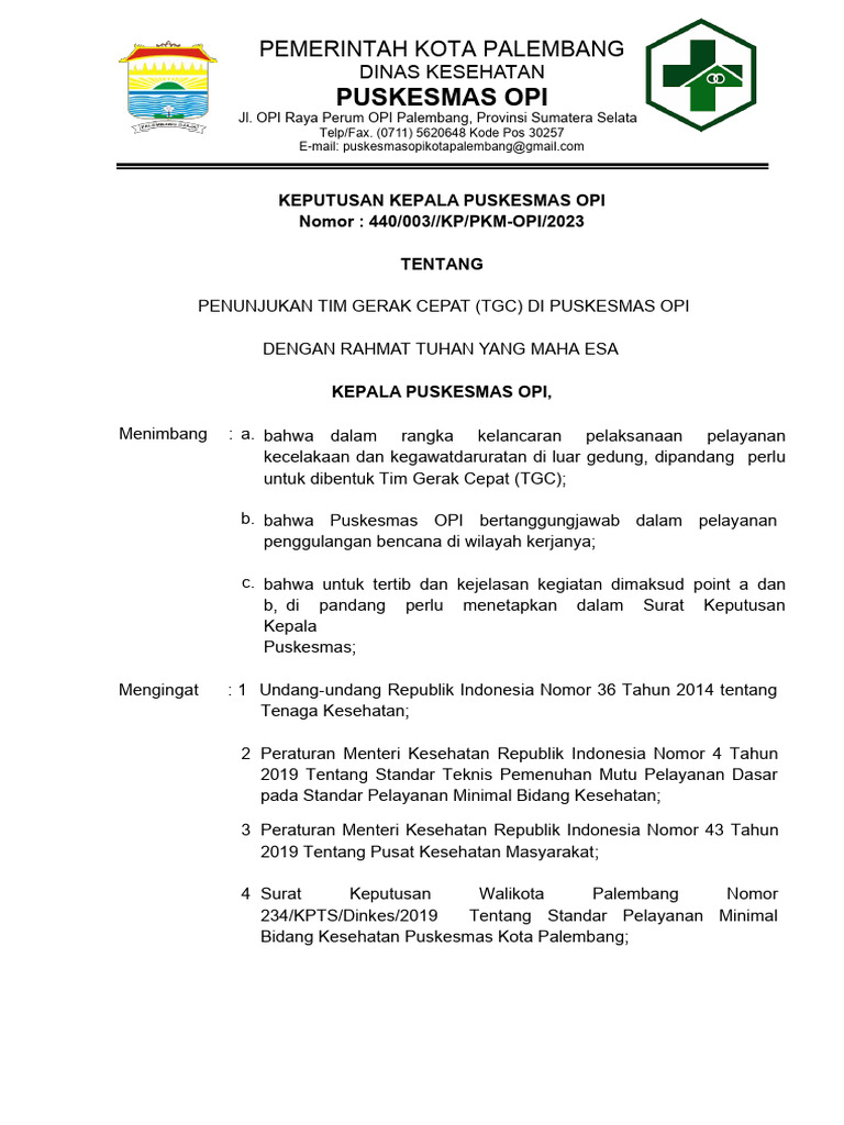 5.5.6.a SK Penunjukan Tim TGC Di Puskesmas OPI | PDF