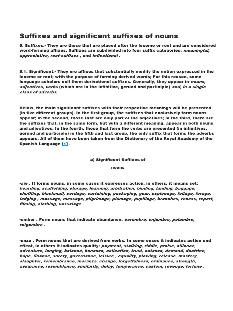 Meaningful Suffixes of Nouns | PDF | Adverb | Language Mechanics