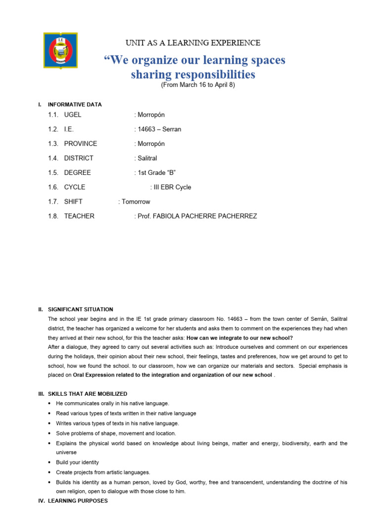 1st Grade Learning Experience | PDF | Emotions | Information