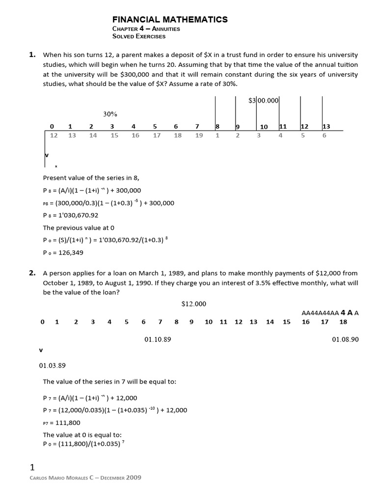 Financial Mathematics Chapter 4 Annuities Solved Exercises | PDF | Interest | Debt