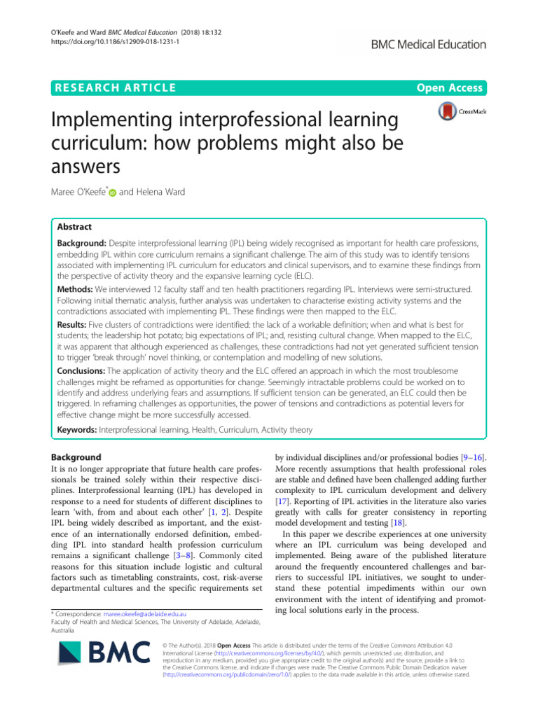 Implementing Interprofessional Learning Curriculum - How Problems Might Also Be Answers | PDF ...