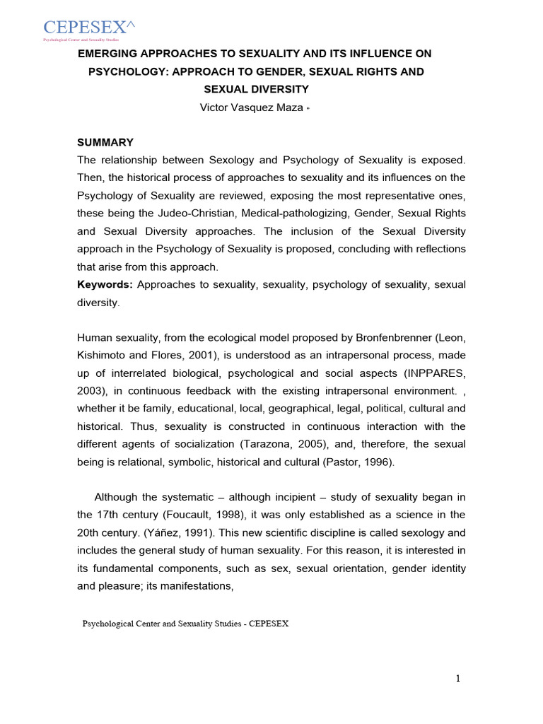 Emerging Approaches in Sexuality and Its Influence On Psychology: Approach To Gender, Sexual ...
