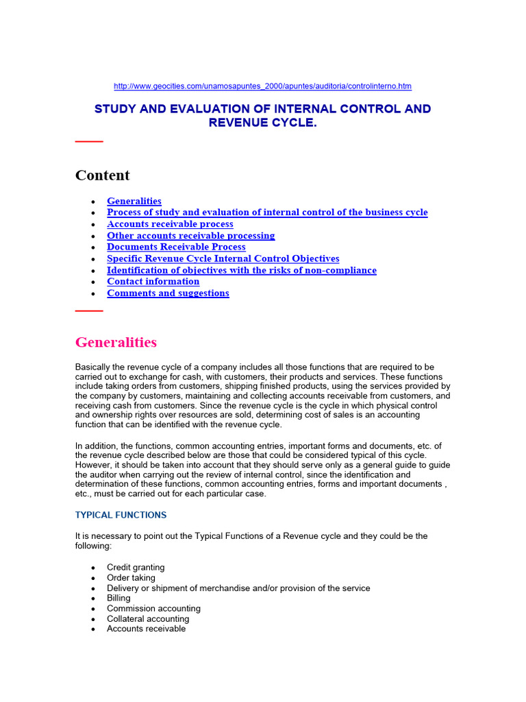 Study and Evaluation of Internal Control and Revenue Cycle | PDF ...