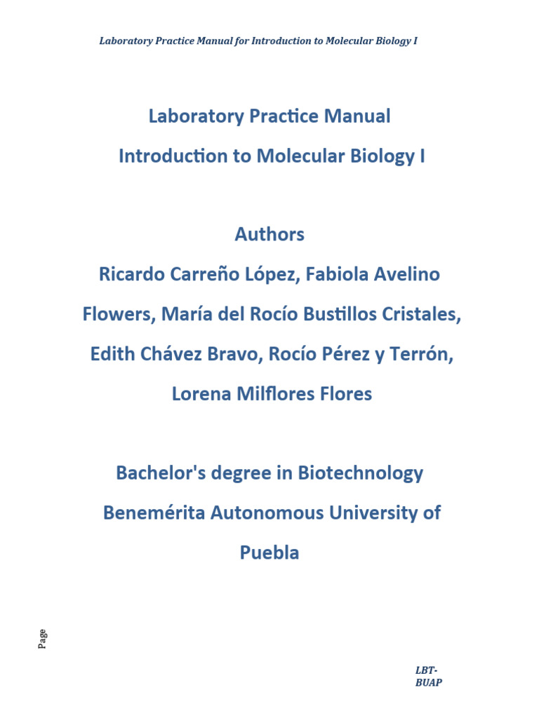 Molecular Biology Lab Manual Guide | PDF | Plasmid | Nucleic Acids