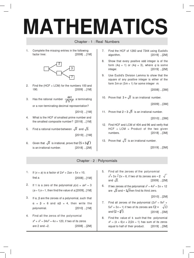 X Maths Chapterwise Previous Year Question Bank | PDF | Triangle | Mathematical Concepts