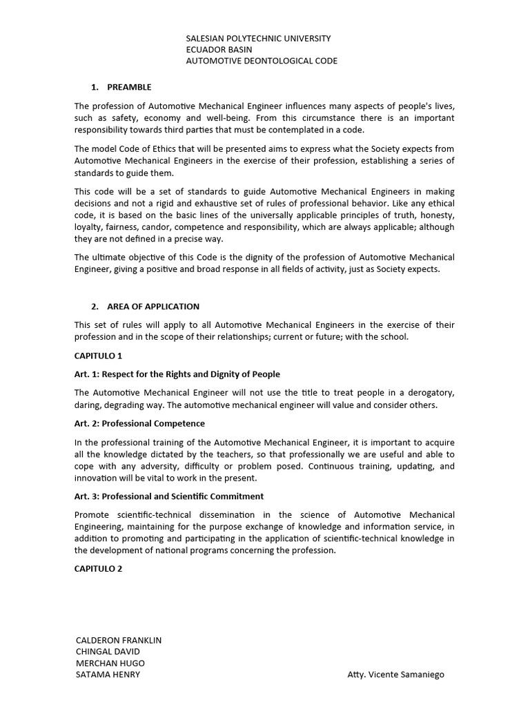 Automotive Code of Ethics | PDF | Engineer | Integrity