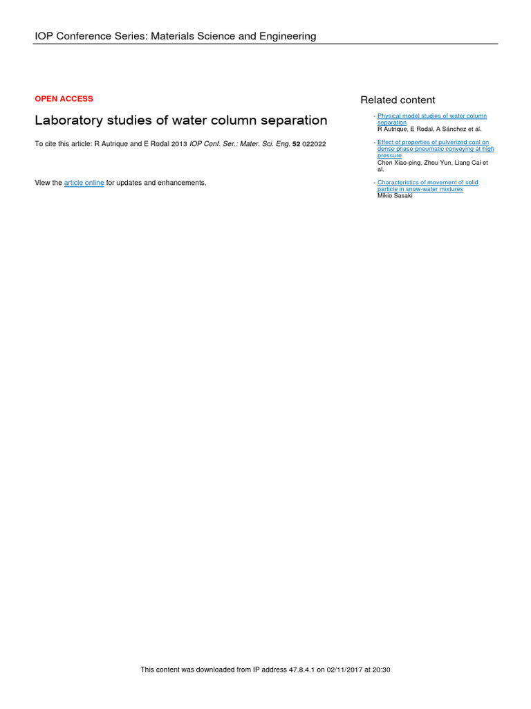 Water Column Separation Experiments | PDF | Pump | Pressure