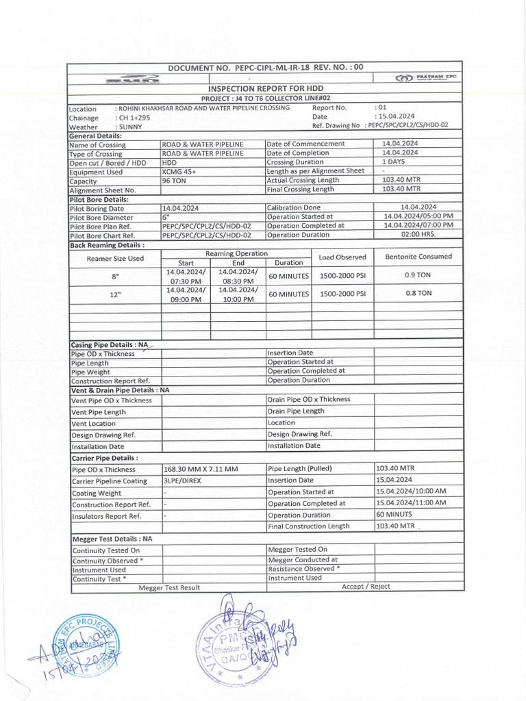 CL02 HDD Bore Chart Reports | PDF