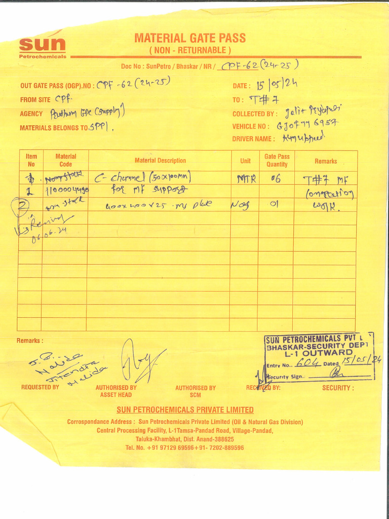 Plate Return Challan in Sunpetro | PDF