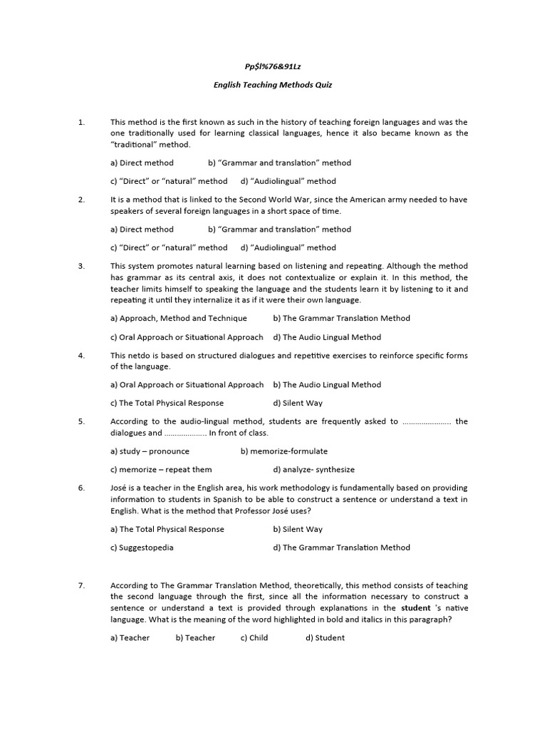 Questionnaire On English Teaching Methods | PDF | Cognition | Human Communication