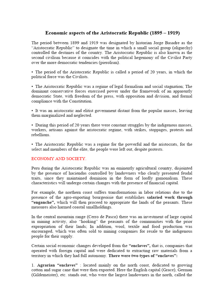 Economic Aspects of The Aristocratic Republic | PDF | Peru | Taxes