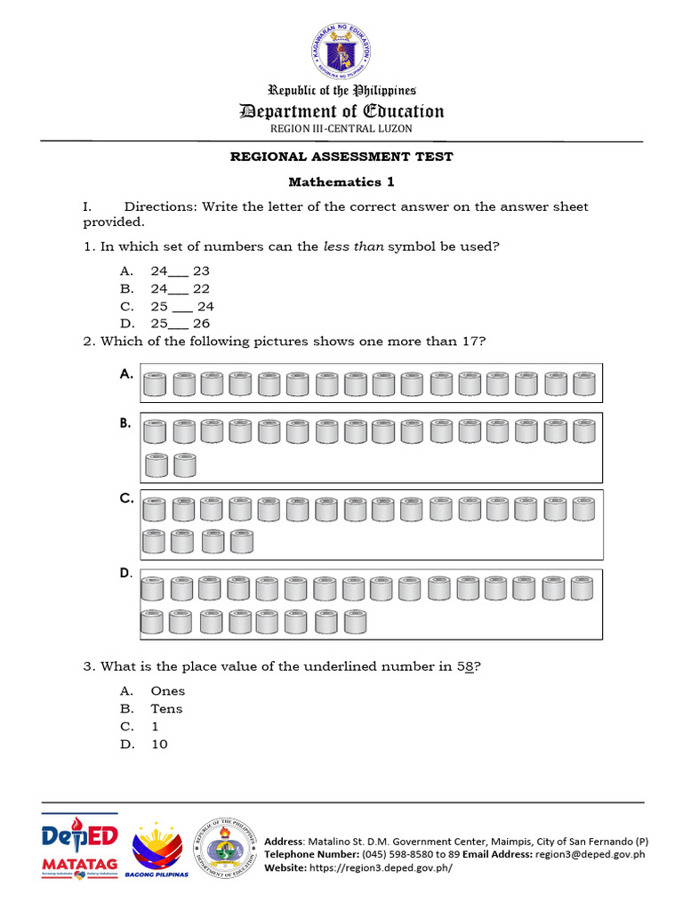 Regional Assessment Test: Math 1 | PDF