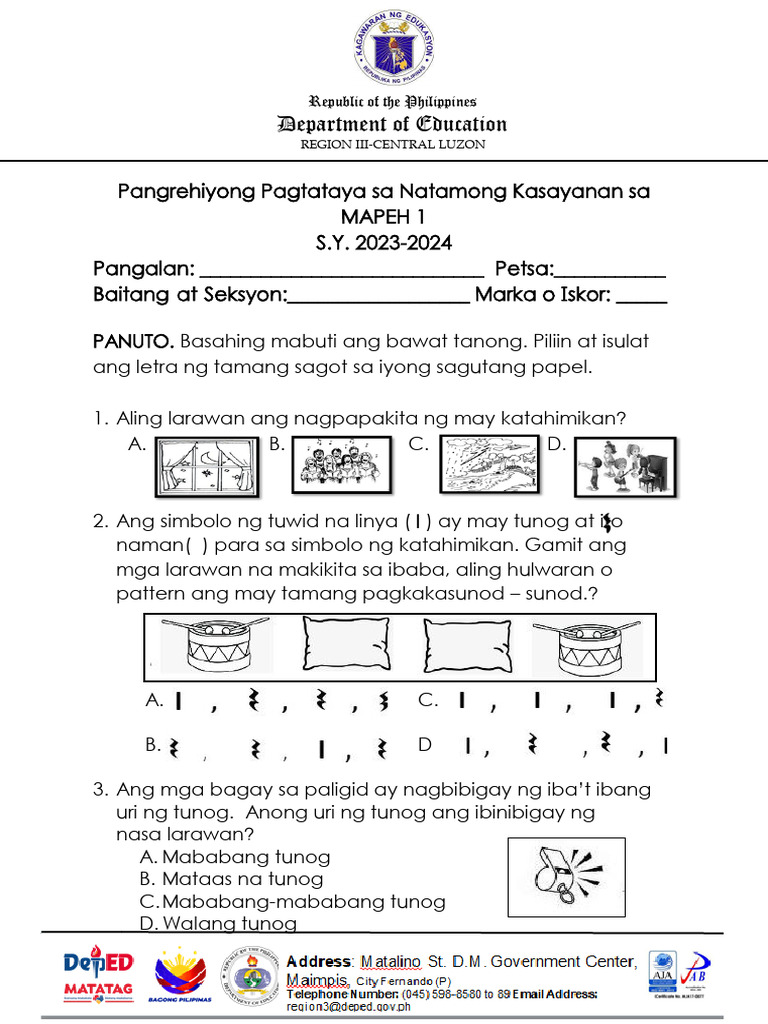 RAT MAPEH Grade-1 | PDF